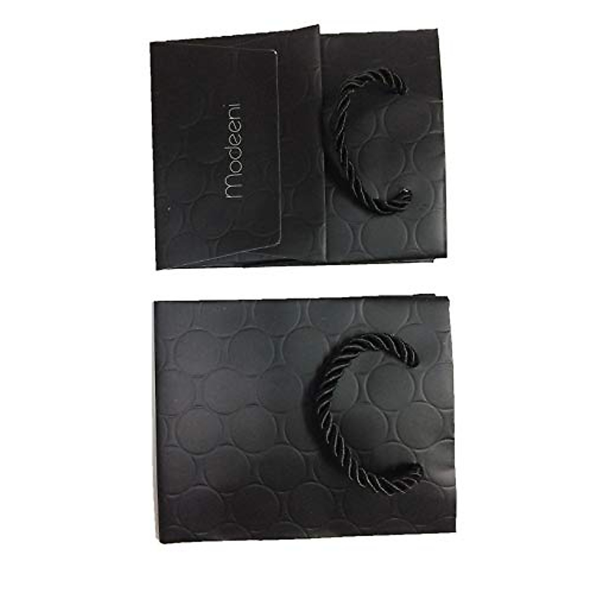 MODEENI 12 Extra Small Gift Bags with Handles Black Little Paper Bags Mini 4x3x5 Premium Quality Fancy Cute Modern Circle Embossed for Jewelry Merchandise Charms Wedding Shopping