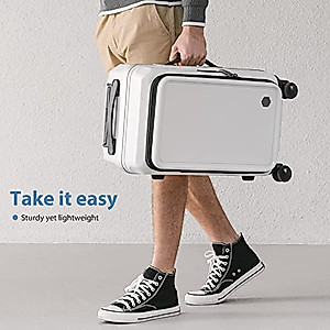 Coolife Luggage Carry On Spinner Suitcase Set with Pocket Compartment Weekend Bag Hardside Trunk (snow white_Aluminium Frame type, 20in(carry on))