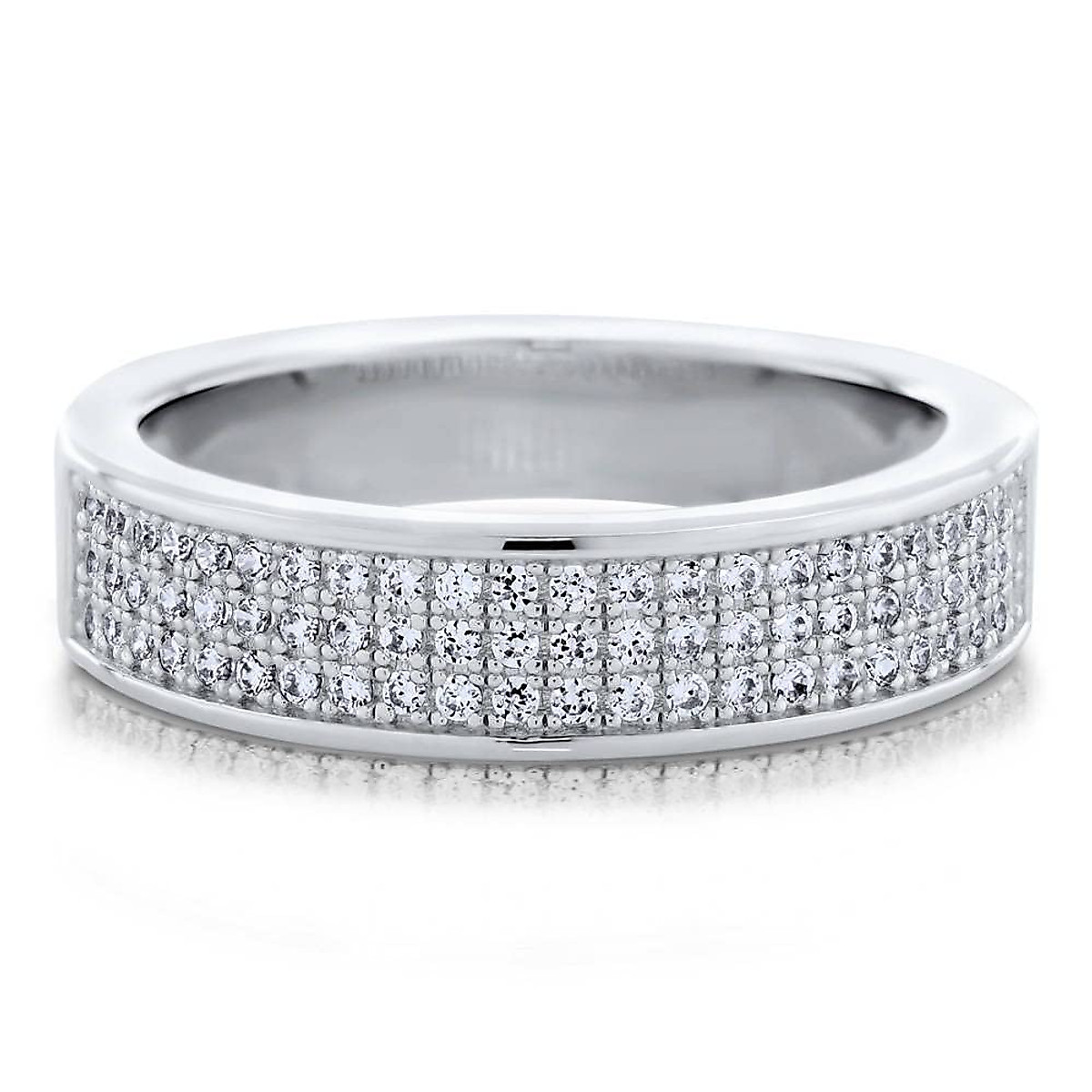 BERRICLE Sterling Silver Wedding Rings Micro Pave Set Cubic Zirconia CZ Half Eternity Ring for Unisex, Rhodium Plated Size 5