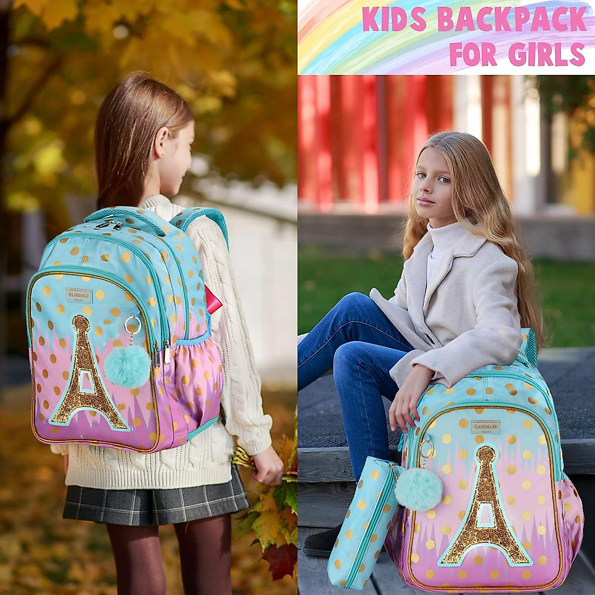 SARHLIO Kids Backpack 14” for Boys and Girls The Right Size Light Weight 600 Denier Polyester Water Resistant with Dinosaur for Preschool Kindergarten Early Elementary School Blue (KB14B1)