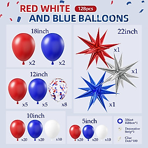 Red White and Blue Balloons Garland Arch Kit, 5 10 12 18 inch Red White Blue Confetti Latex Balloons for 4th of July Graduation Baseball Birthday Party Decorations