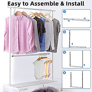 STARTOSTAR Closet Hanging Rod, Width and Height Adjustable Closet Extender Hanging Rod, Closet Hanging Organizer, Stainless Steel Double Closet Rod, Space-Saving Clothes Hanging Bar -2 Pack