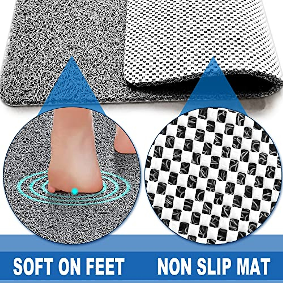 Shower Mat Non Slip for Elderly, 16x35.6’’Long Loofah Non Slip Shower Mat, Loofah Bath Mats for Shower, Non Slip Bath/Shower Mat for Elderly-Grey