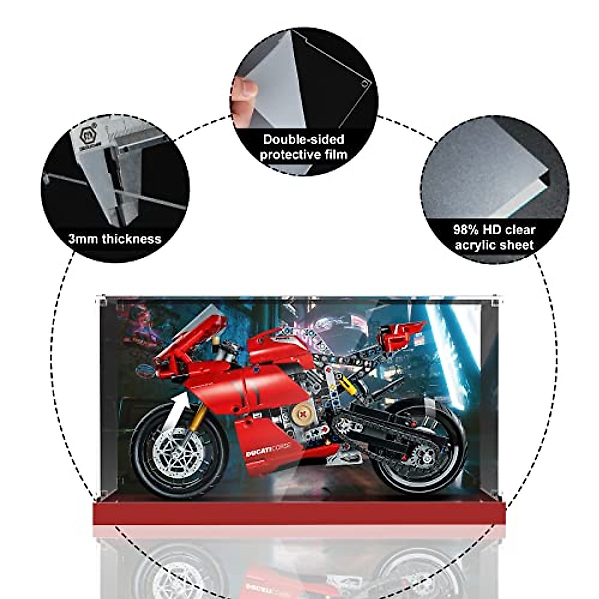 Vaodest Acrylic Display Case for Lego 42107 Ducati Panigale V4 R Set,3MM HD Dustproof Transparent Display Box for Lego 42107 Model(Box Only, Not Lego Building Set)