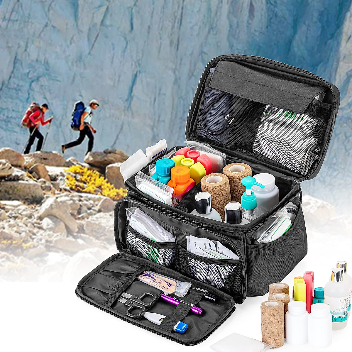 Damero Small Medicine Storage Bag Empty, Emergency Trauma Kit Organizer Bag Family First Aid Box for Hiking, Camping and Home - No Accessories Included