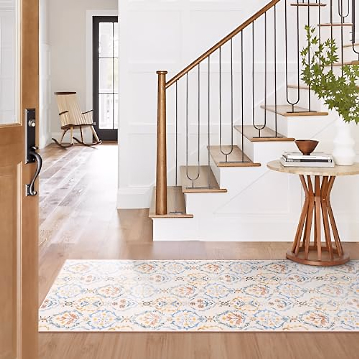 Phantoscope Hallway Runner Rug 2'x10', Washable Non-Slip Boho Rug Runner with Rubber Backing, Ultra-Thin Classic Floral Painting Stair Runner for Kitchen Entryway Bathroom Stairway, Beige Pink/Floral