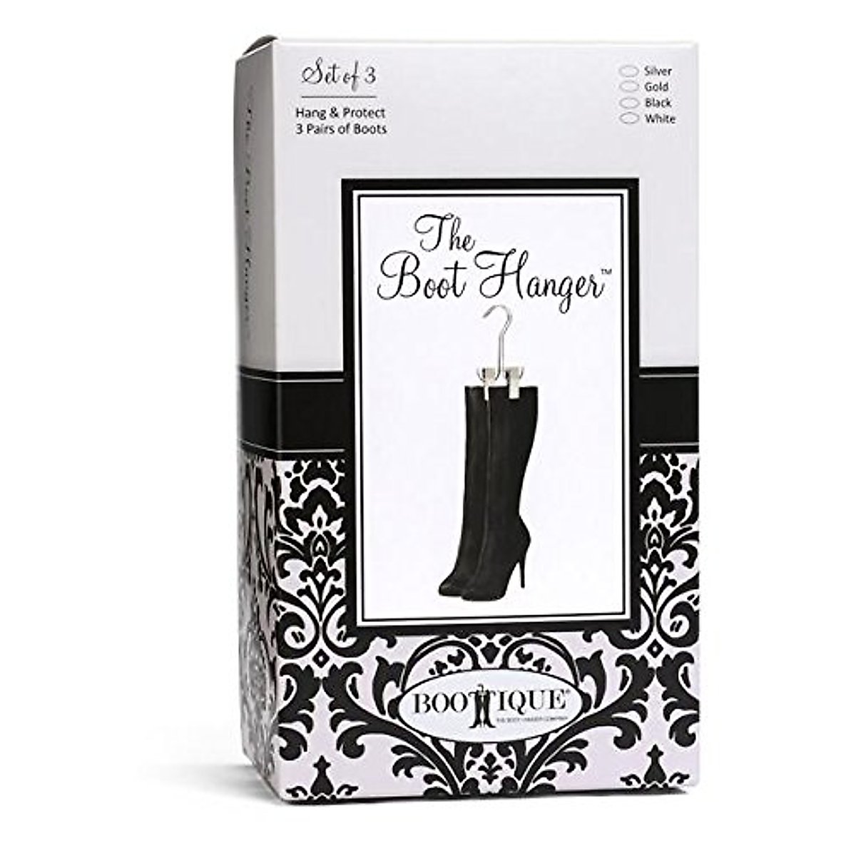 Boottique The Original Boot Hanger - Shoe Storage Space Saver (Set of 3); Boot Hanger, Boot Holder, Boot Clips (Black)