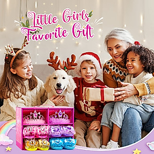 Jeowoqao Princess Dress up Shoes,Girls Dress up Shoes Princess Dress Up Pretend Play Set 4 Pair of Princess Shoes, Princess Dresses Princess Cape Jewelry Toys for Toddler Girls Age 3 4 5 6 Years Gift