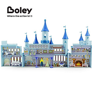 Boley Princess Castle Dollhouse - Small Plastic Doll House Pop-Up Castle Kit with Furniture and Front Lawn Miniatures - 19 Piece Play Set for Girls