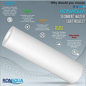 Sediment Water Filter Cartridge by Ronaqua 10"x 2.5", Four Layers of Filtration, Removes Sand, Dirt, Silt, Rust, made from Polypropylene (4 Pack, 5 Microns)