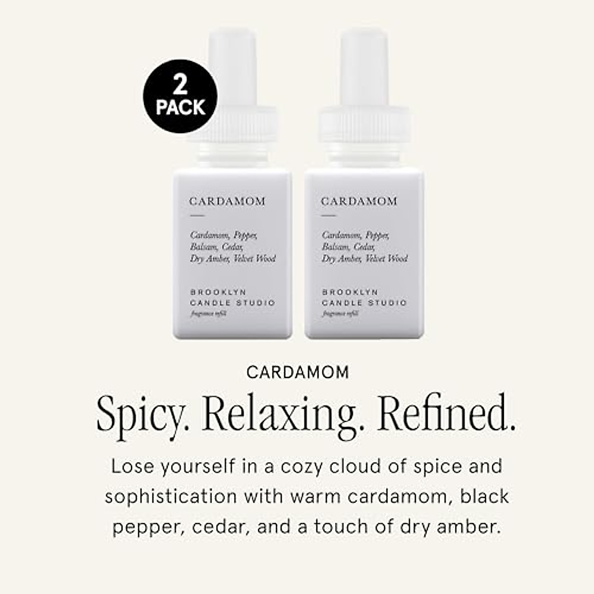 Pura & Brooklyn Candle Studio Home Scent Refill - Smart Home Air Diffuser - Up to 120-Hours of Luxury Fragrance per Vial - Clean & Safe Diffuser Fragrance - 2 Pack, Cardamom