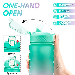 YC Kitchen Motivational Water Bottle with Time Marker- 32oz Water Bottles with Times to Drink, Leakproof & BPA Free Sports Water Bottle with Straw & Carry Strap for Fitness, Gym, and Outdoor Sports