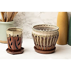 rePotme) 4 x 6 inch Hexagon Ceramic Orchid Pot with Matching Saucer (Teal Jade)