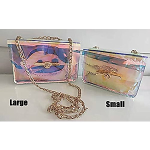Limmuchi Holographic Bag Iridescent Purse for Women Evening Clutch Clear Purse Stadium Concert Approved (Small-16x5x12cm)