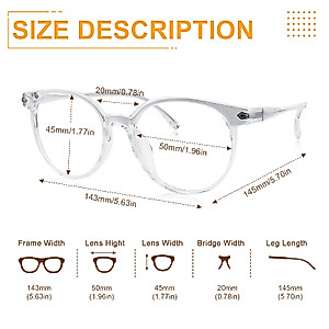 Craebuer Clear Glasses for Women Men, Retro Round Blue light Blocking Reading Eyeglasses with Lightweight Frame, Anti Eyestrain UV Glare Filter Eyewear