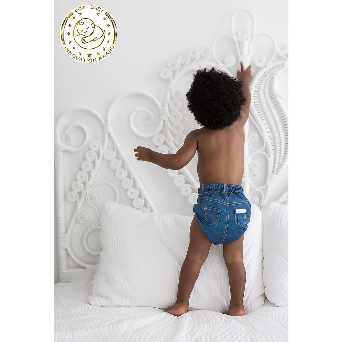 SmartNappy Blue Jeans by Amazing Baby, NextGen Hybrid Cloth Diaper Cover + 1 Tri-fold Reusable Insert + 1 Reusable Booster, Denim, Size 4, 22-40 lbs