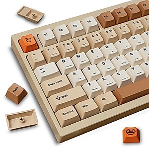 ZMX PBT Retro Keycaps,Cherry Profile Thick Dye-Sub Keycaps Set Full 143 Keys Custom Keycap for ISO ANSI 60% 65% 100% TKL Cherry MX Switches Mechanical Gaming Keyboard Vintage Beige Keycaps