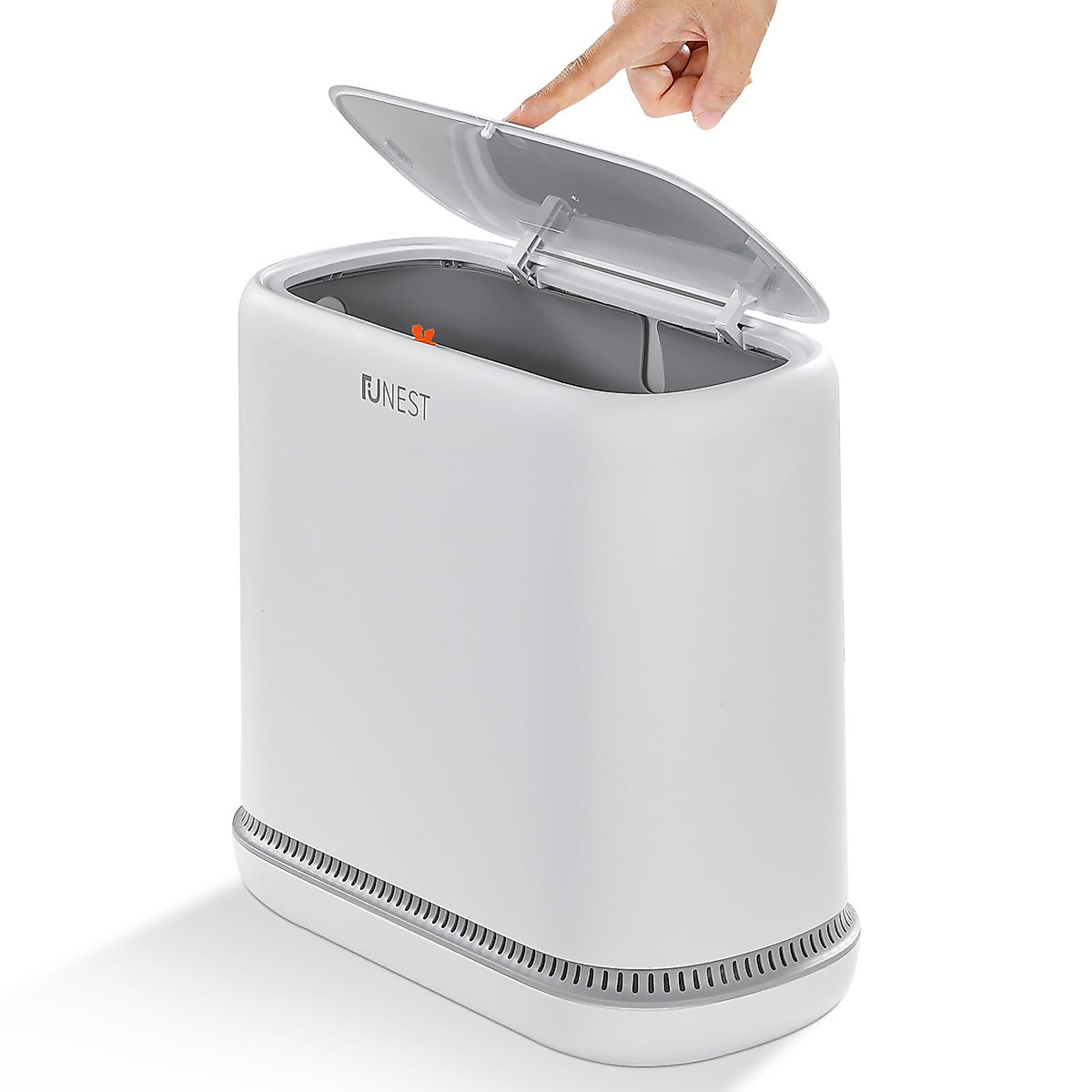 funest Bathroom Trash Can, 3 Gallon Slim Trash Can with Lid, Adsorption Garbage Can with Press-Top Lid, White Narrow Plastic Trash Bin for Bathroom, Office, Bedroom, Living Room