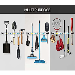 Alamrock Mop and Broom Holder Wall Mount with 12 Hooks & 6 Grips - Brush Holder Mop Holder for Garden, Kitchen & Laundry Room Organization-Mop and Broom Holder, Broom Storage, Broom Hanger Wall Mount