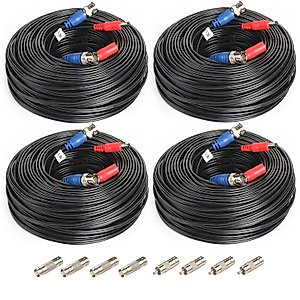 SHD 4Pack 100Feet BNC Vedio Power Cable Camera Video BNC Cable Wire Cord for Surveillance CCTV Security System with Connectors(BNC Female and BNC to RCA)