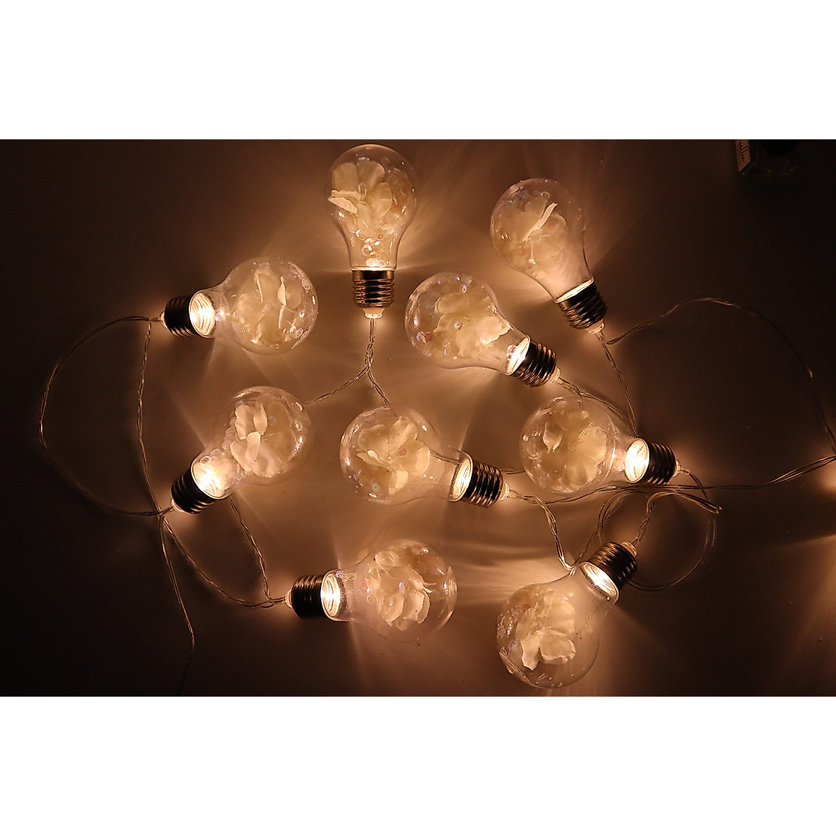 Thegreen Globe String Light led with Sparkles and Flowers Plug in Wall, 9 Light Bulb with Extension + Female Plug a Decorative Lights for Bedroom, Patio, Garden and Waterproof