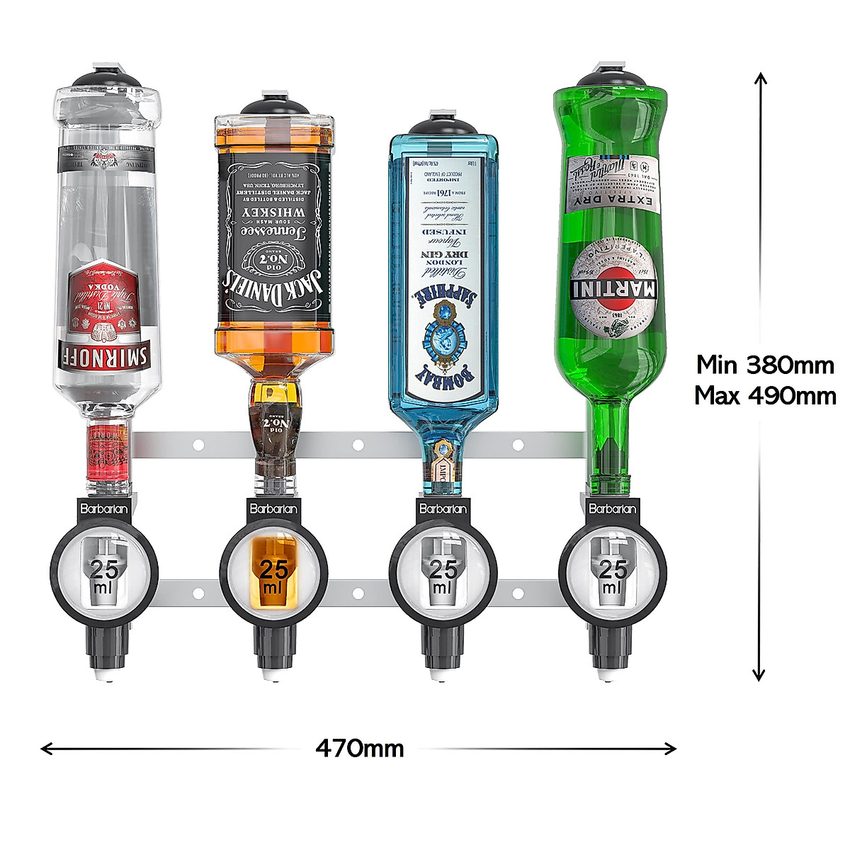 Barbarian Liquor Dispenser For Home Bar 3/4/6 Bottle Wall Mounted - Bar Butler Shot Measure Bracket Alcohol Wine Upside Down Drink Jigger Optics Man cave