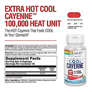 SOLARAY Extra Hot Cool Cayenne 100,000 HU | Healthy Digestion, Metabolism & Cardiovascular Support | 90 VegCaps