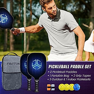 Pickleball Paddles Set of 2, USAPA Approved Carbon Fiber Pickleball Paddle with Enhanced Honeycomb Core and Anti-Slip Cushioned Grip, Fritton Pickleball Set for Beginners to Advanced Players