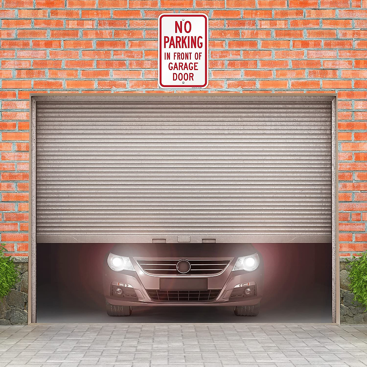 SmartSign No Parking In Front Of Garage Door Sign - 2 Pack, 18 x 12 inch, 2mm Aluminum Composite, Pre-Drilled Holes, Red and White, Made in USA