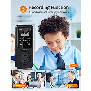 MP3 Player with Bluetooth 5.2,MUSICROSS 8GB Portable Digital Lossless Music MP3 MP4 Player,Build-in HD Speaker/Photo/Video Play/FM Radio/Voice Recorder/E-Book Reader,Supports up to 128GB,Black