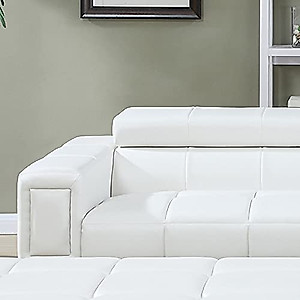 Poundex Bobkona Hayden Bonded Leather Sectional with Adjustable Back, White