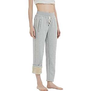 Gihuo Women's Sherpa Lined Sweatpants Winter Warm Fleece Lined Sweatpants with Pockets Fleece Jogger Pants Athletic (2# Light Grey, Small)