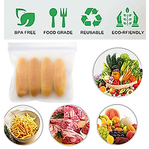 Lcjtop 10 Pack Reusable Food Storage Bags, 4 Stand Up & 6 Flat Ziplock Bags, Leakproof Reusable Freezer Bags & Plastic Free Zipper Bags for Meat Fruits and Vegetables