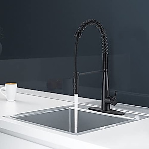 OYMOV RV Kitchen Faucet w/Pull Down Sprayer - Single Handle High Arc Spring Kitchen Sink Faucet for 1 or 3 Hole, RVs, Fifth Wheels, Motor Homes, Travel Trailers, Campers, Boats, Matte Black