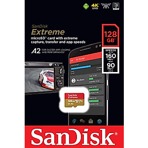 SanDisk Extreme MicroSD Card 128GB (2 Pack) Memory Card for DJI FPV Drone (SDSQXA1-128G-GN6MN) Class 10 4K Video Speed V30 UHS-I U3 A2 SDXC Bundle with (1) Everything But Stromboli Micro Card Reader
