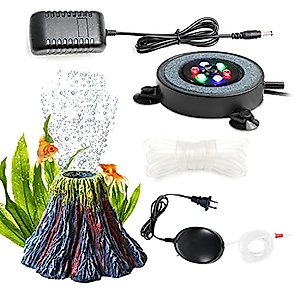 Aquarium Bubble Light with Air Pump, Aquarium Volcano Ornament Oxygenation Kit, Bubbler Decorations for Underwater Fish Tank