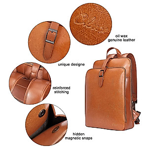 CLUCI Womens Backpack Purse Leather 15.6 Inch Laptop Travel Business Vintage Large Daypack Bag Brown