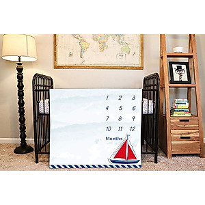 Nautical Baby Milestone Blanket Ship Set Sail Photography Monthly Blanket for Baby Shower Growing Infants & Toddlers Props 48"x48" BTZDLU80