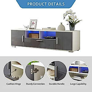 SOLBAKUILT Modern White and Grey TV Stand for 55+/65+/70/75 Inch TV, Quick Installation of The Entertainment Center, Media Gaming Console, LED Light TV Table with Storage for Bedroom & Living Room