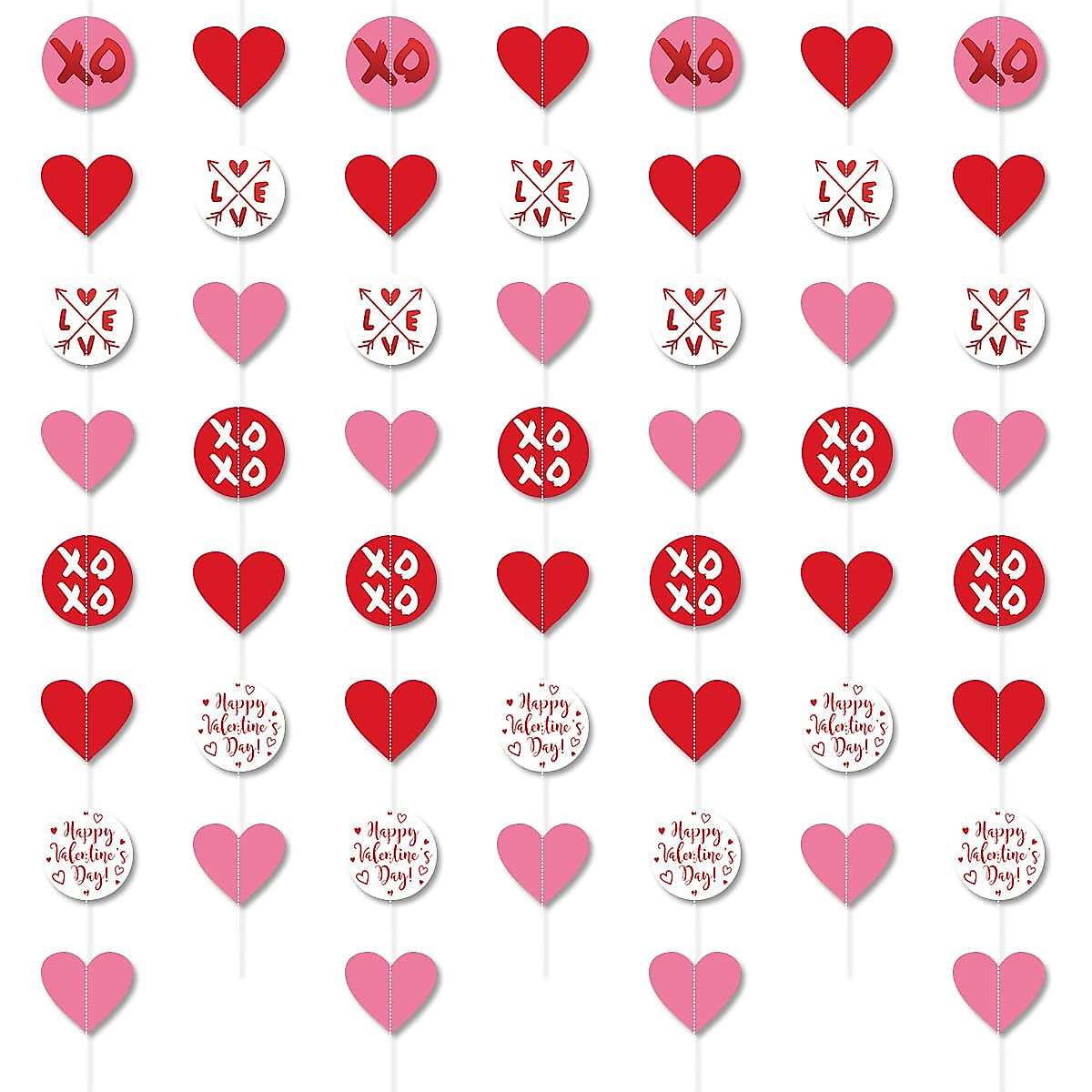 Valentines Day Decorations, 2Pcs Red and Pink Heart Banner 6M/19.6Ft Heart Bunting and Circle Dots Garland Paper Heart Bunting Banner with Love and XO for Valentines Anniversary Wedding Birthday