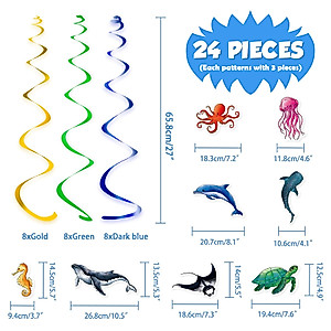 WERNNSAI 24 Pcs Ocean Party Hanging Swirls - Ocean Theme Party Decorations Sea Animals Ceiling Streamers Decor for Boys Kids Summer Under The Sea Baby Shower Birthday Party Supplies Wall Window Decors