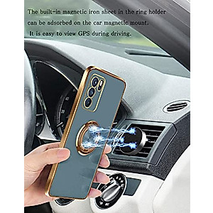 Wousunly Compatible with Oppo Reno 6 5G Case Ring Holder Magnet Green, Oppo Reno 6 5G Phone Case Silicone Shockproof Plate Luxury Slim Cover (Grey)
