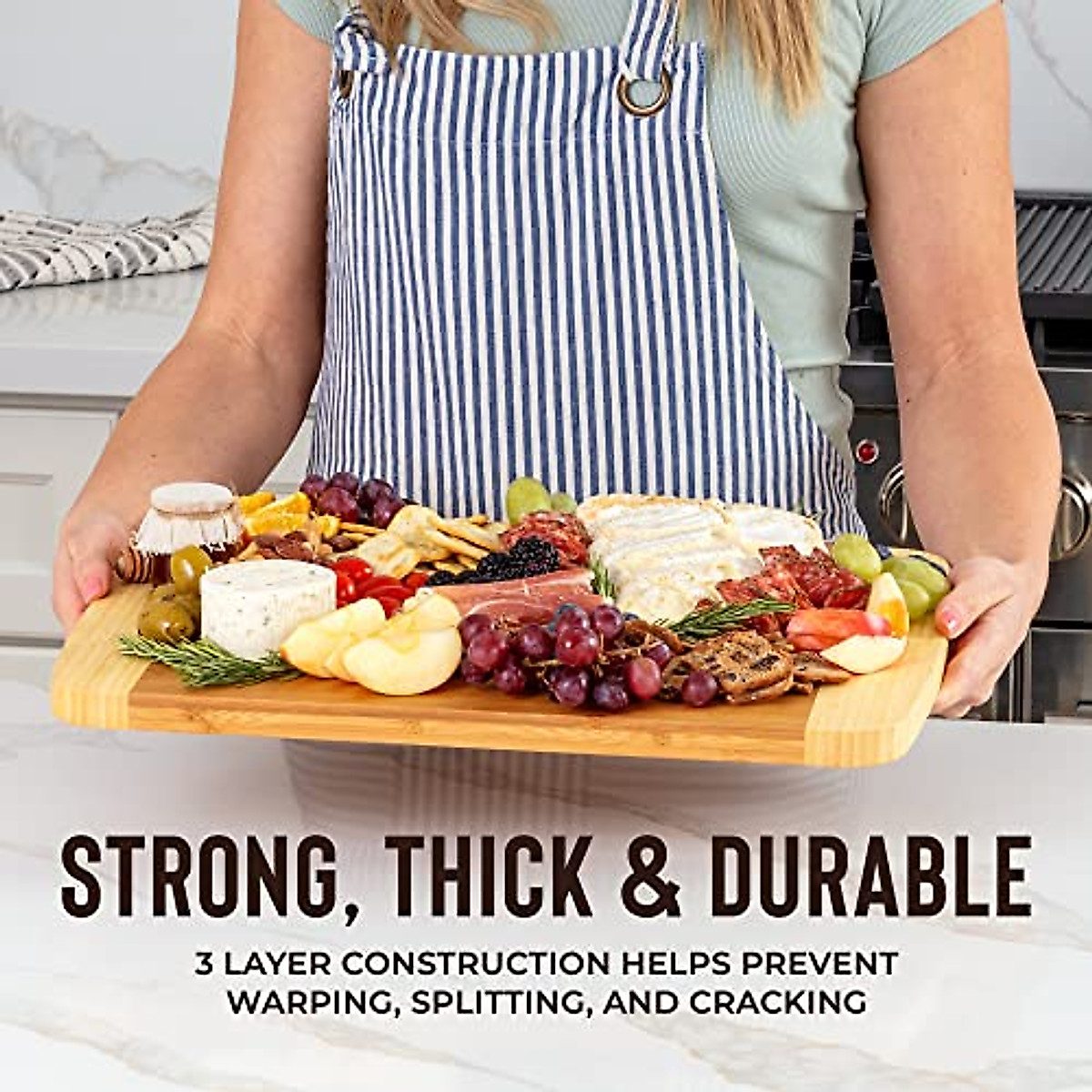 Bamboo Cutting Board - Chopping Board, Wood Cutting Board with Juice Groove, Charcuterie Board, Serving Platter Cheese Board, Bread Board, Turkey Meat Cutting Board, Wooden Cutting Boards for Kitchen