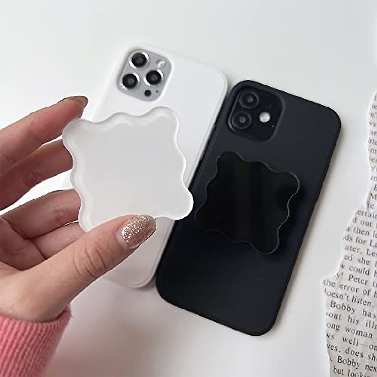 ONLYOU GRIPTOK Phone Grip Korea Grip Tok Unique Interesting Design Simple Cute Stylish Phone Stand Drop Prevention Women's Men's White
