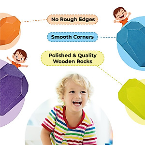 TEKOR 16 Pcs Wooden Stacking Rocks, Rainbow Balancing Stones, Natural Wooden Building Blocks, Educational Preschool Learning Lightweight Montessori Toys for Toddlers Boys Girls