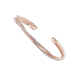 Rose Gold Bridesmaid Bracelets for Women Rhinestone Clear Crystal Dainty Bracelet Bangle Rose Gold Plated Sparkly Cute Bridesmaid Wedding Gifts Jewelry Birthday Party (rose gold)