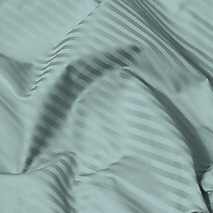 Feather & Stitch 500 TC Queen Size Damask Bed Sheet Set, 100% Soft Cotton Breathable Bedsheets, 18" Deep Pockets Sateen Weave Striped Bedding Mattress Resort Hotel Luxury Décor - (Green, Queen)