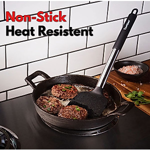 Chef Giant Silicone Kitchen Utensil Set | 15-Piece Stainless Steel Cooking Tool Kit with Holder, Spatula, Ladle, Pasta Server, Tongs, Whisk & More | Heat Resistant, BPA Free, Dishwasher Safe | Black