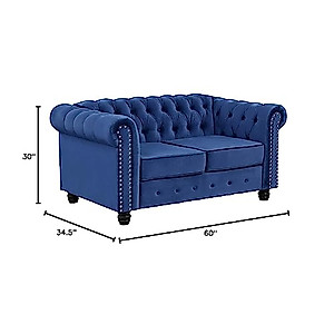 Morden Fort Classic Chesterfield Loveseat Set 60'', Tufted Loveseat Sofa Set with Solid Wood Legs Thick Cushion, Pet-Friendly 2-Seater Sofa Couch for Living Room Bedroom Apartment - Velvet Blue