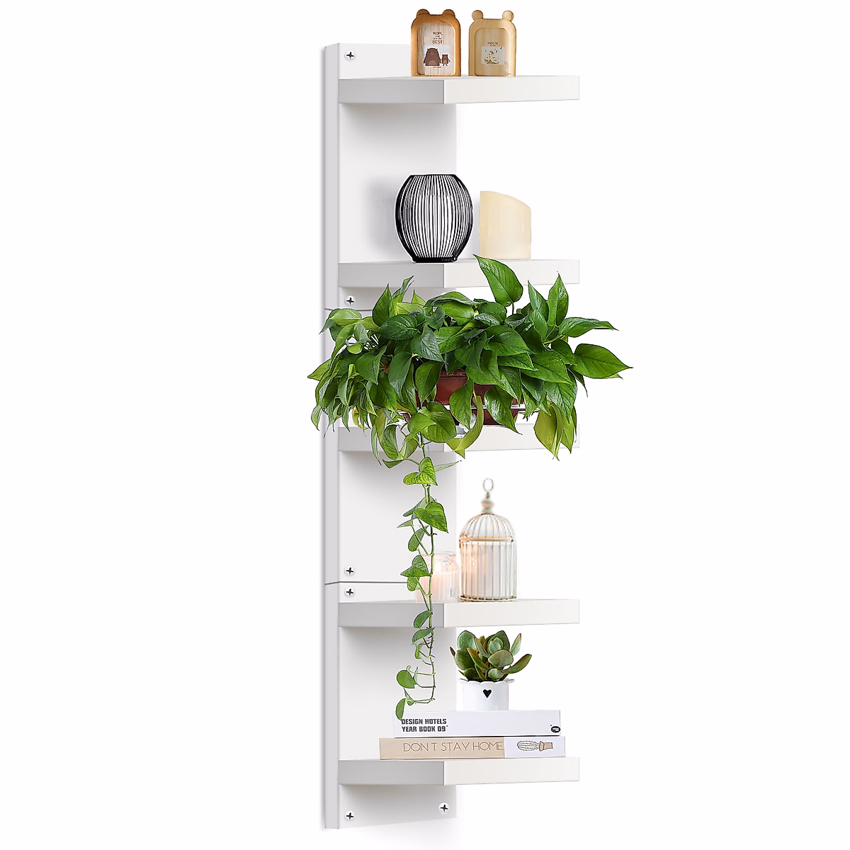 Defined Deco 5 Tier Wall Shelves White-Vertical Column Shelf Floating Storage Home Display-Lack Wall Shelf Unit,Organizer Tall Tower Design Utility Shelving for Home, Bedroom,Living Room,Office Decor